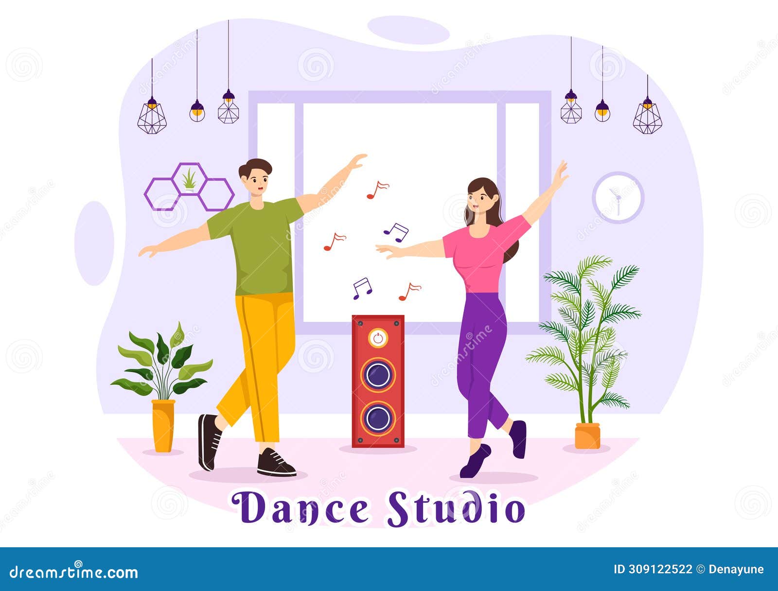 Dance Studio Vector Illustration with Dancing Couples Performing ...