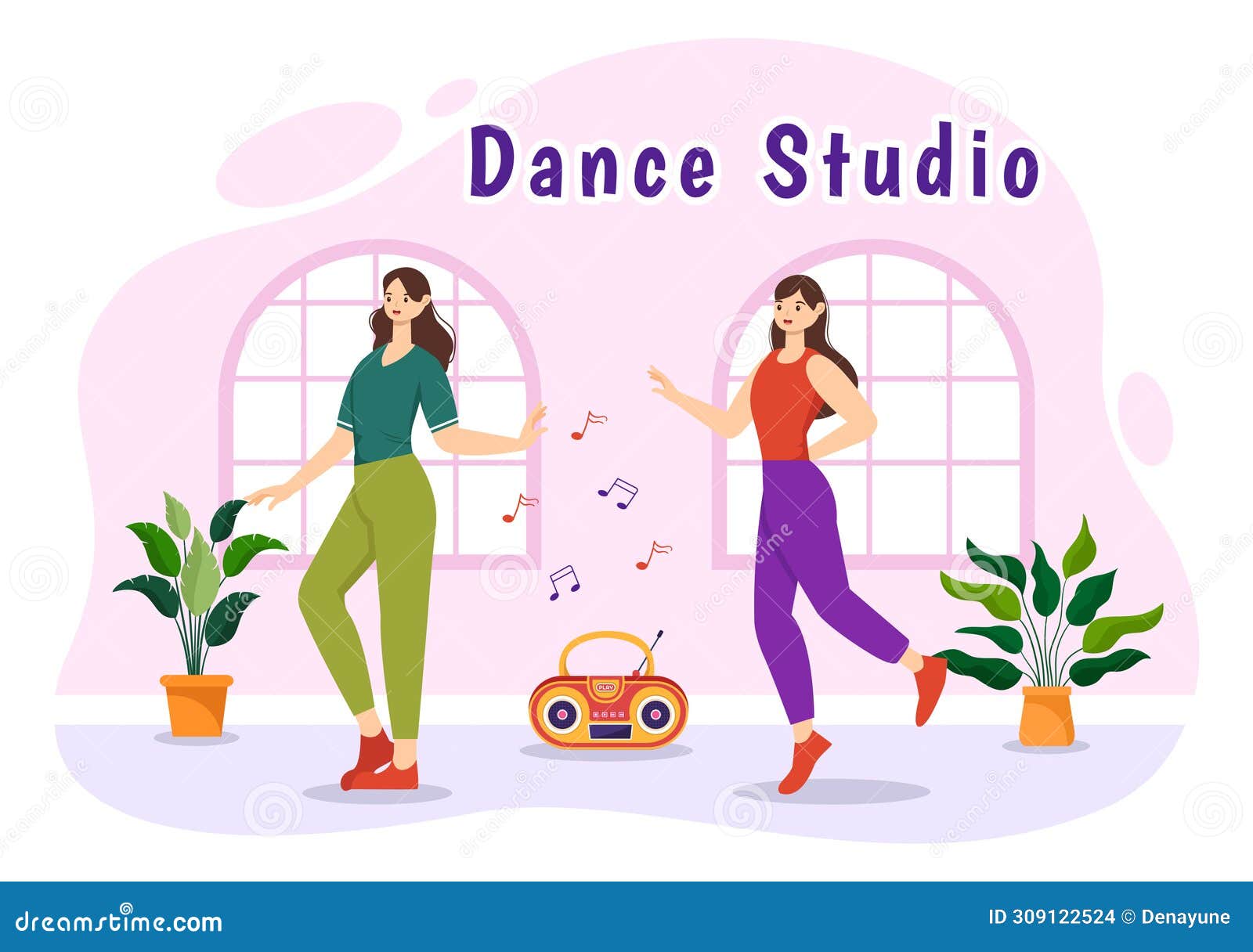 Dance Studio Vector Illustration with Dancing Couples Performing ...