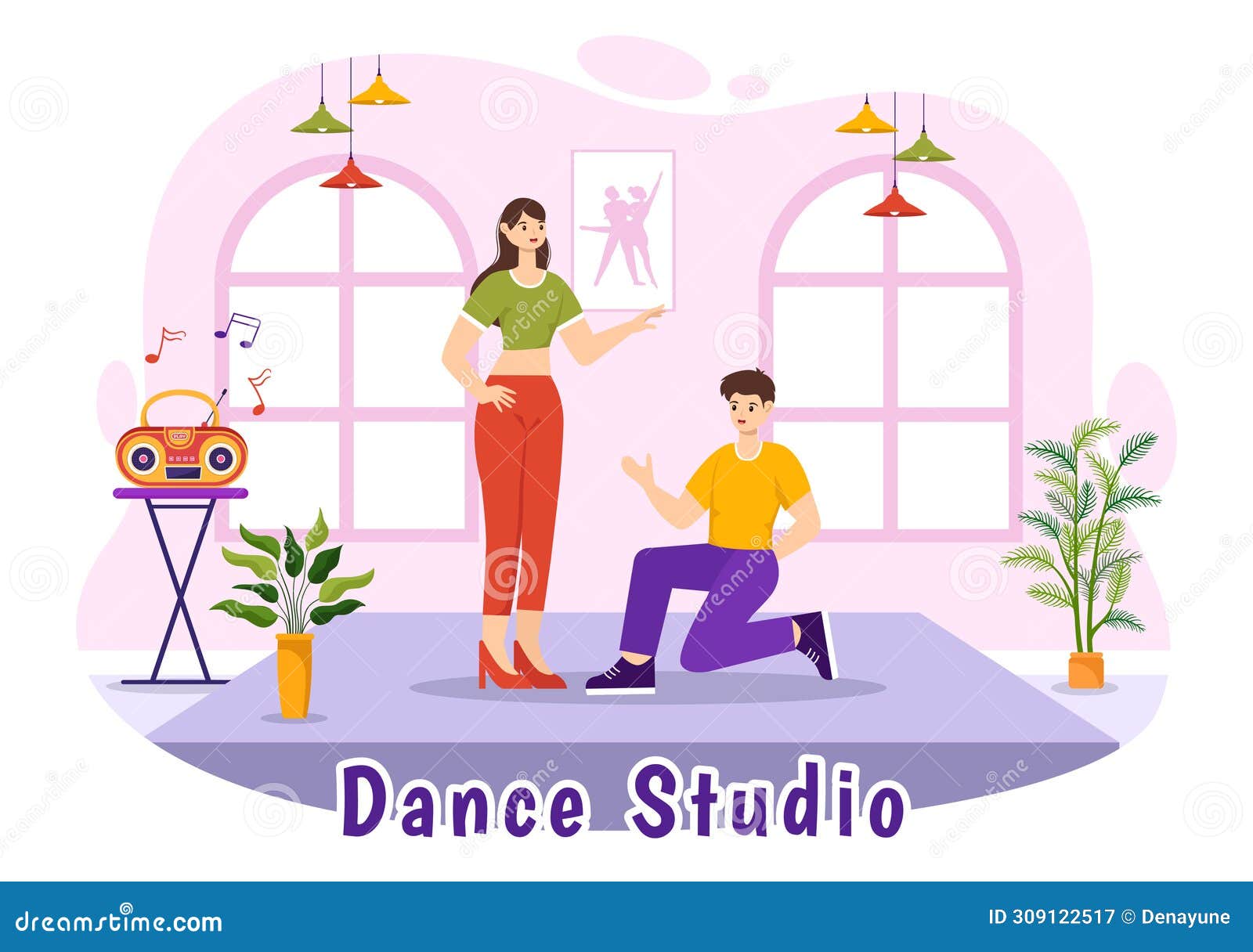 Dance Studio Vector Illustration with Dancing Couples Performing ...