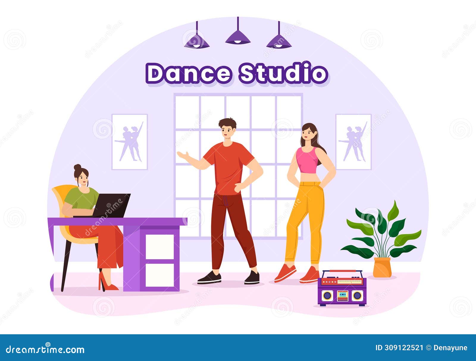 Dance Studio Vector Illustration with Dancing Couples Performing ...
