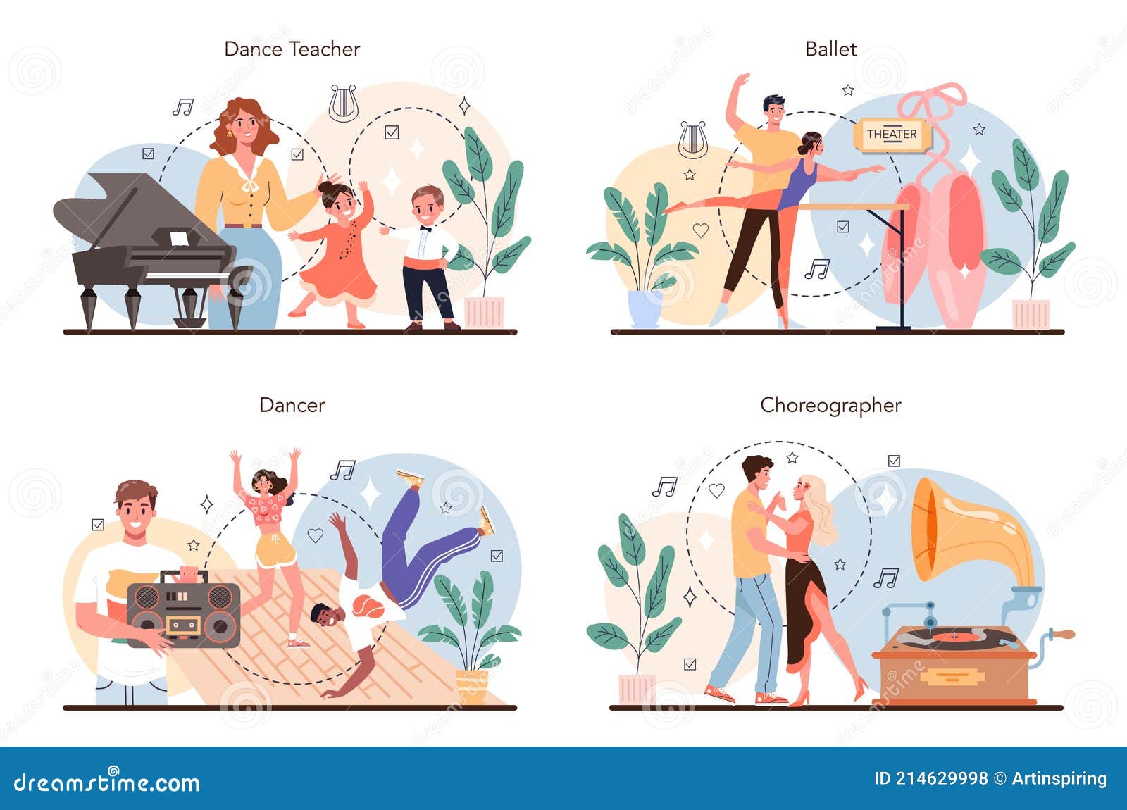 Dance Teacher Concept Set. Choreographer in a Dance Studio Stock Vector ...