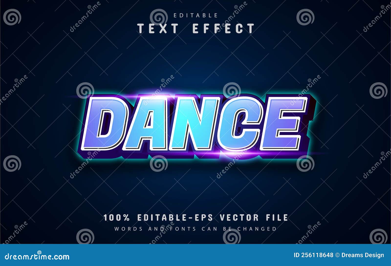 Dance Text, Blue Gradient Style Text Effect Stock Vector - Illustration of gradient, banner ...