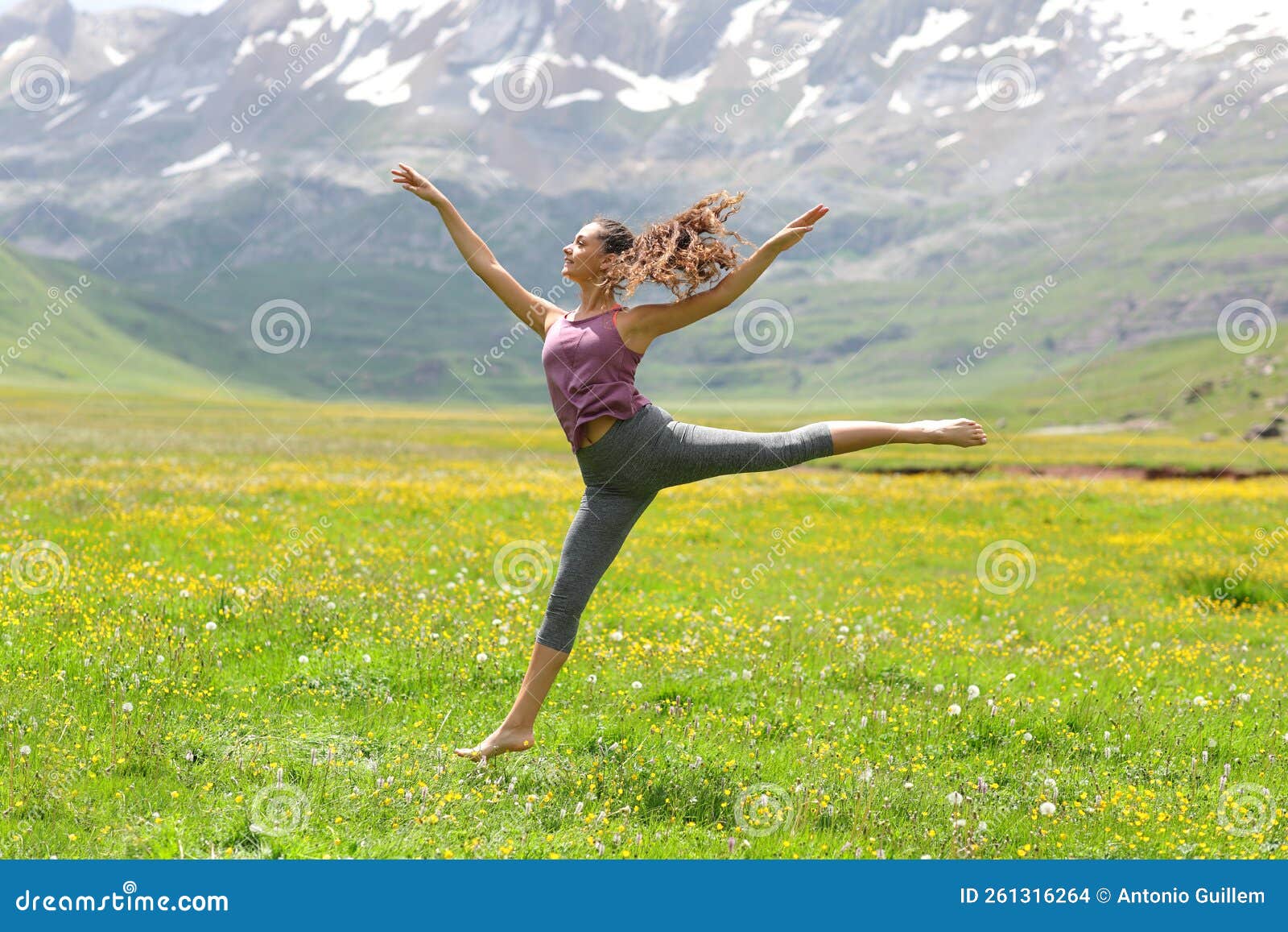 Dancer Dancing in a Field in the Mountain Stock Photo - Image of full ...