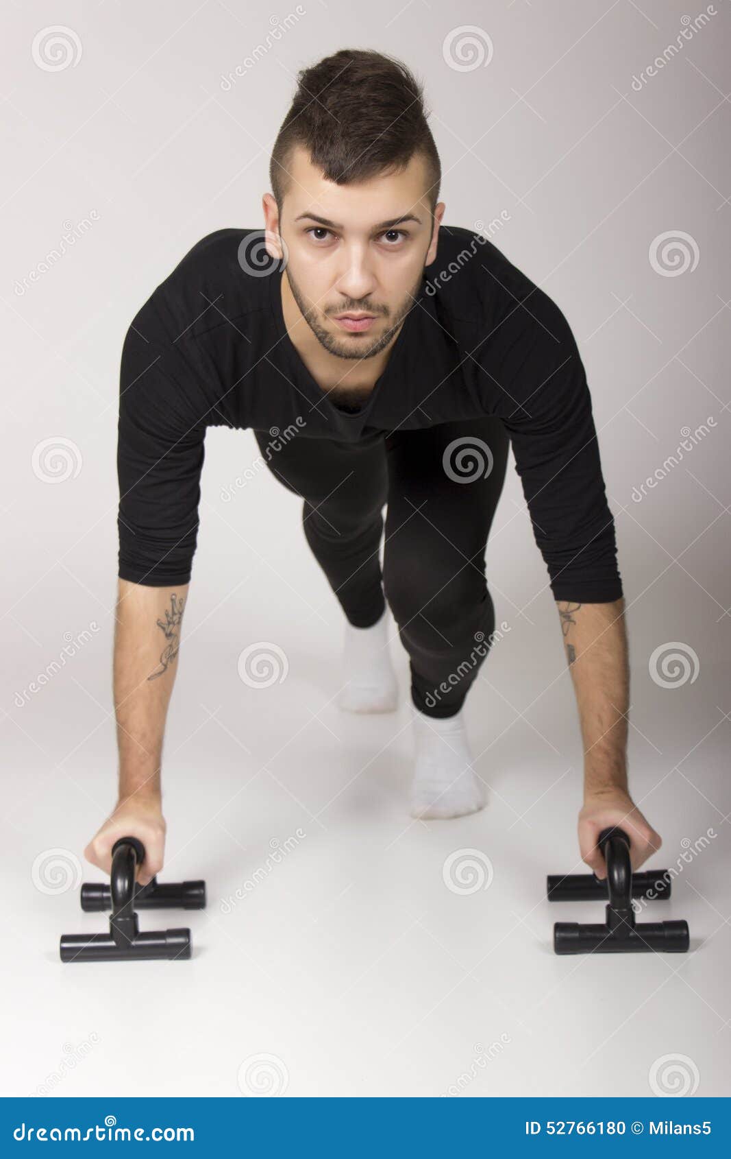 Dancer Exercising Push Ups, on White Background. Stock Photo - Image of ...