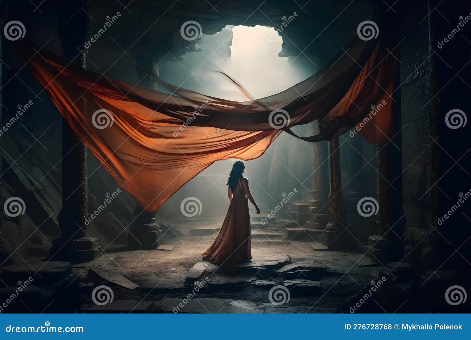 Dancer with a Flying Cloth in a Fairytale Castle. Neural Network AI ...