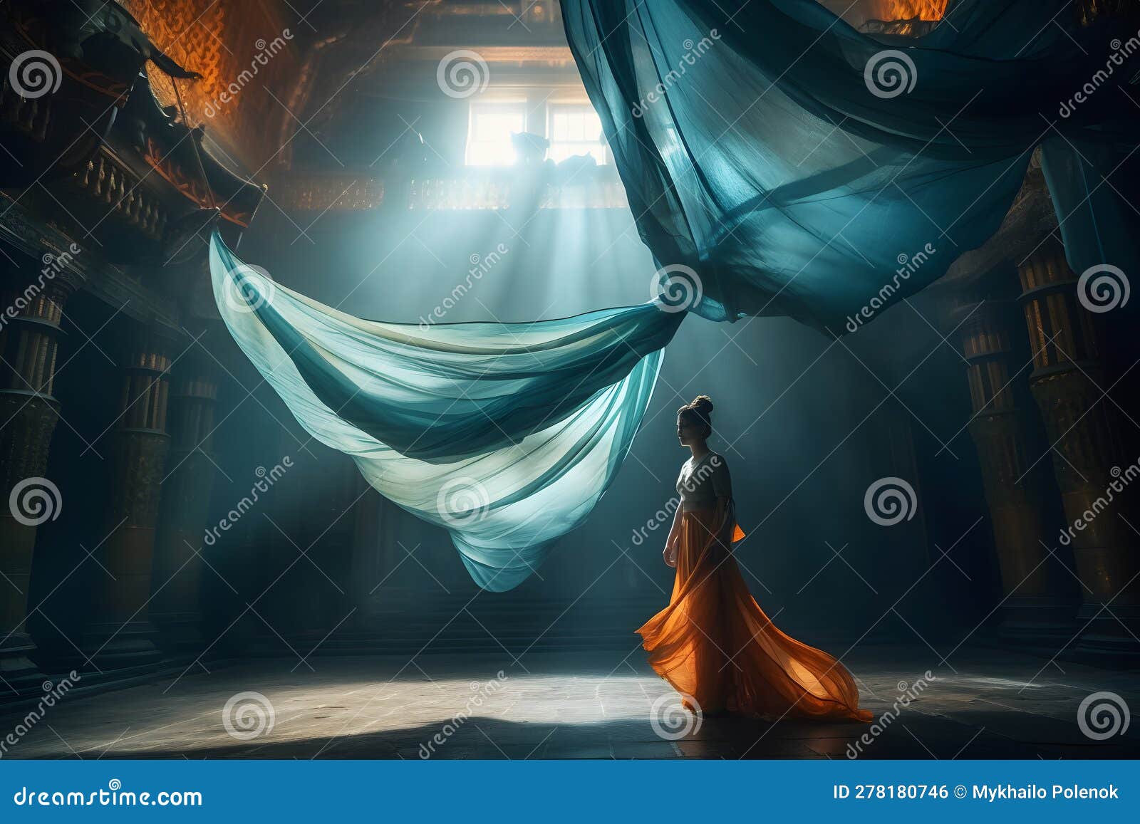 Dancer with a Flying Cloth in a Fairytale Castle. Neural Network AI ...