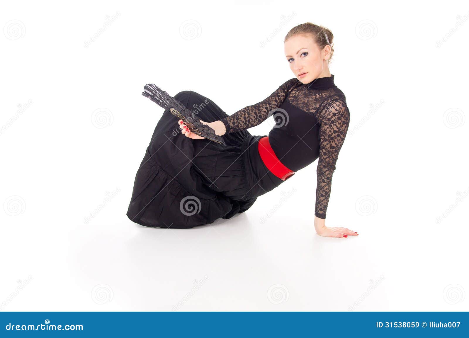 Dancer Girl with a Red Rose and a Fan Stock Image - Image of ...