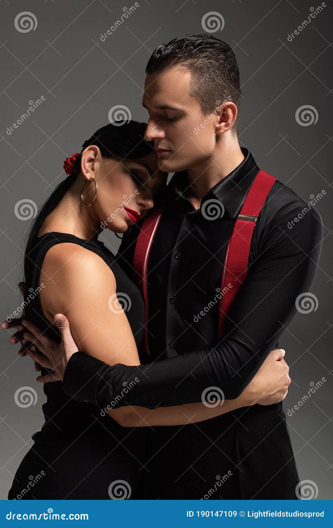 Dancer Hugging Partnter while Performing Tango Isolated on Grey Stock ...