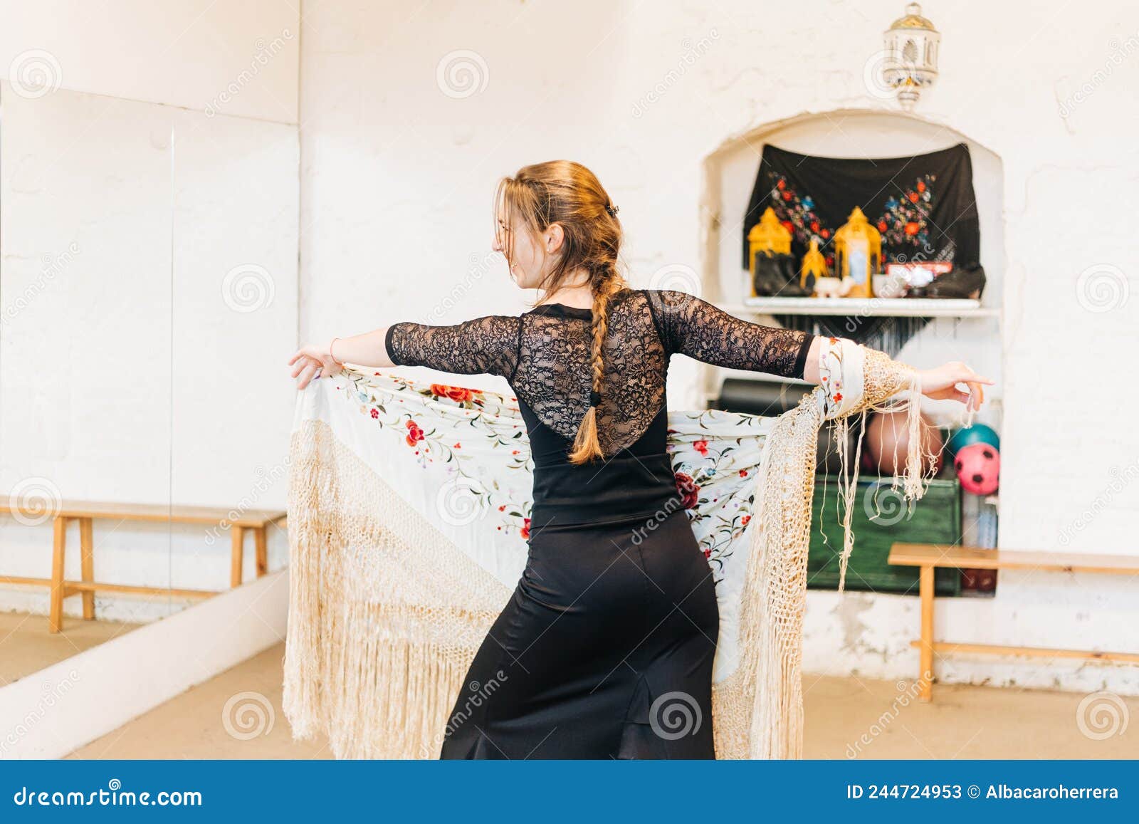 Dancer Laughing with Her Back Turned in a Dance Studio Stock Image ...