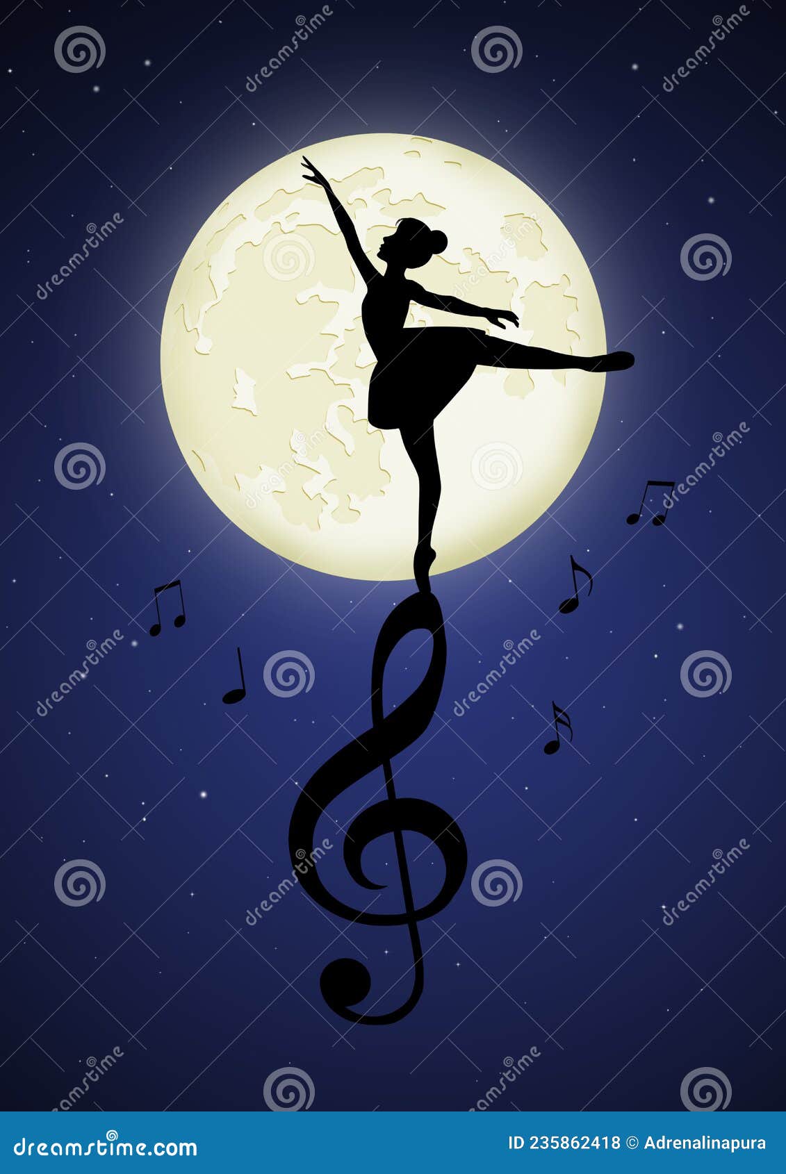 Dancer on the Treble Clef in the Moonlight Stock Illustration ...
