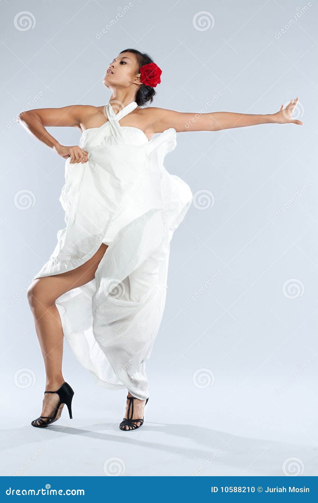 Dancer in White Gown and Red Rose. Stock Photo - Image of expressive ...