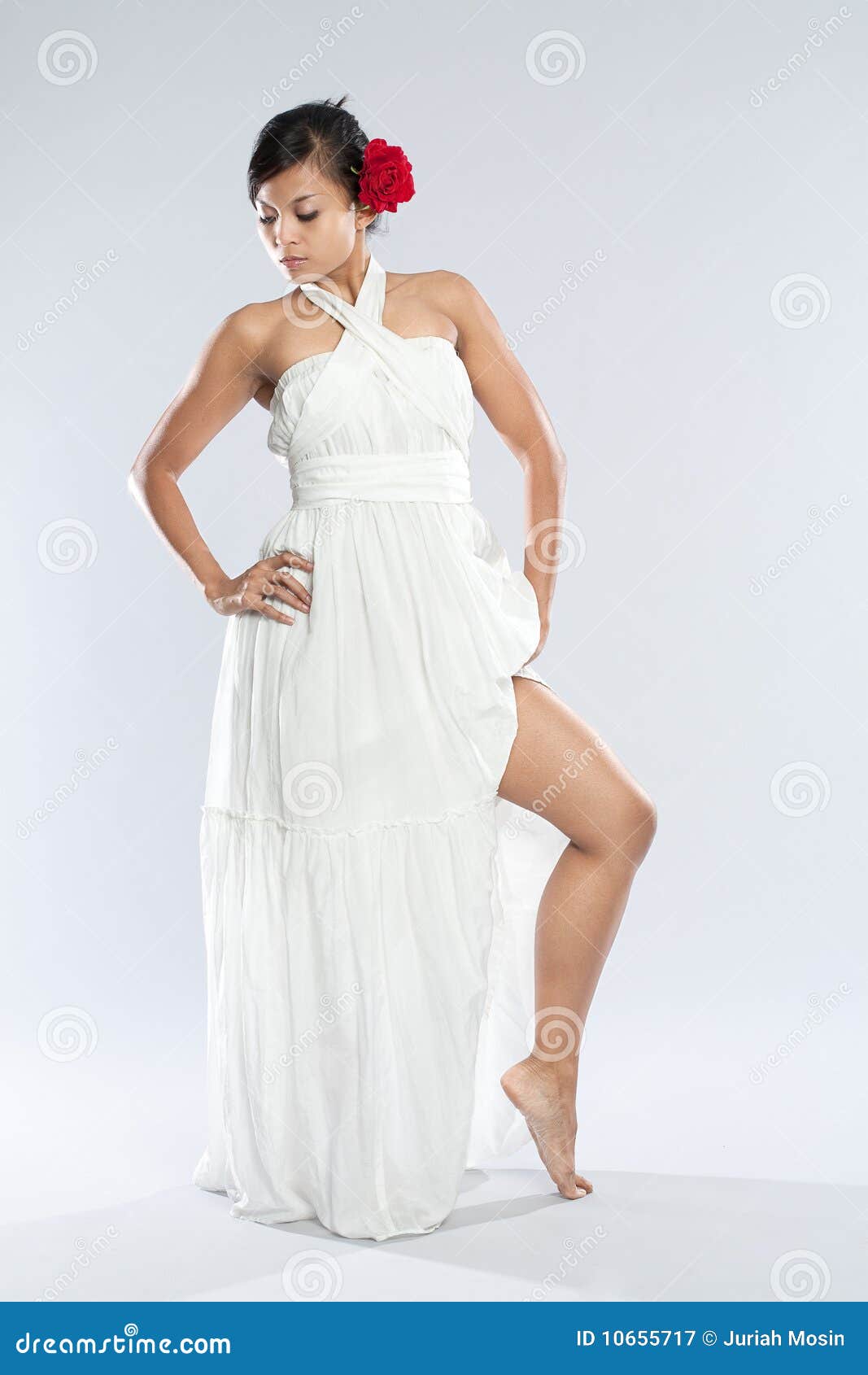 Dancer in White Gown and Red Rose. Stock Image - Image of cool ...