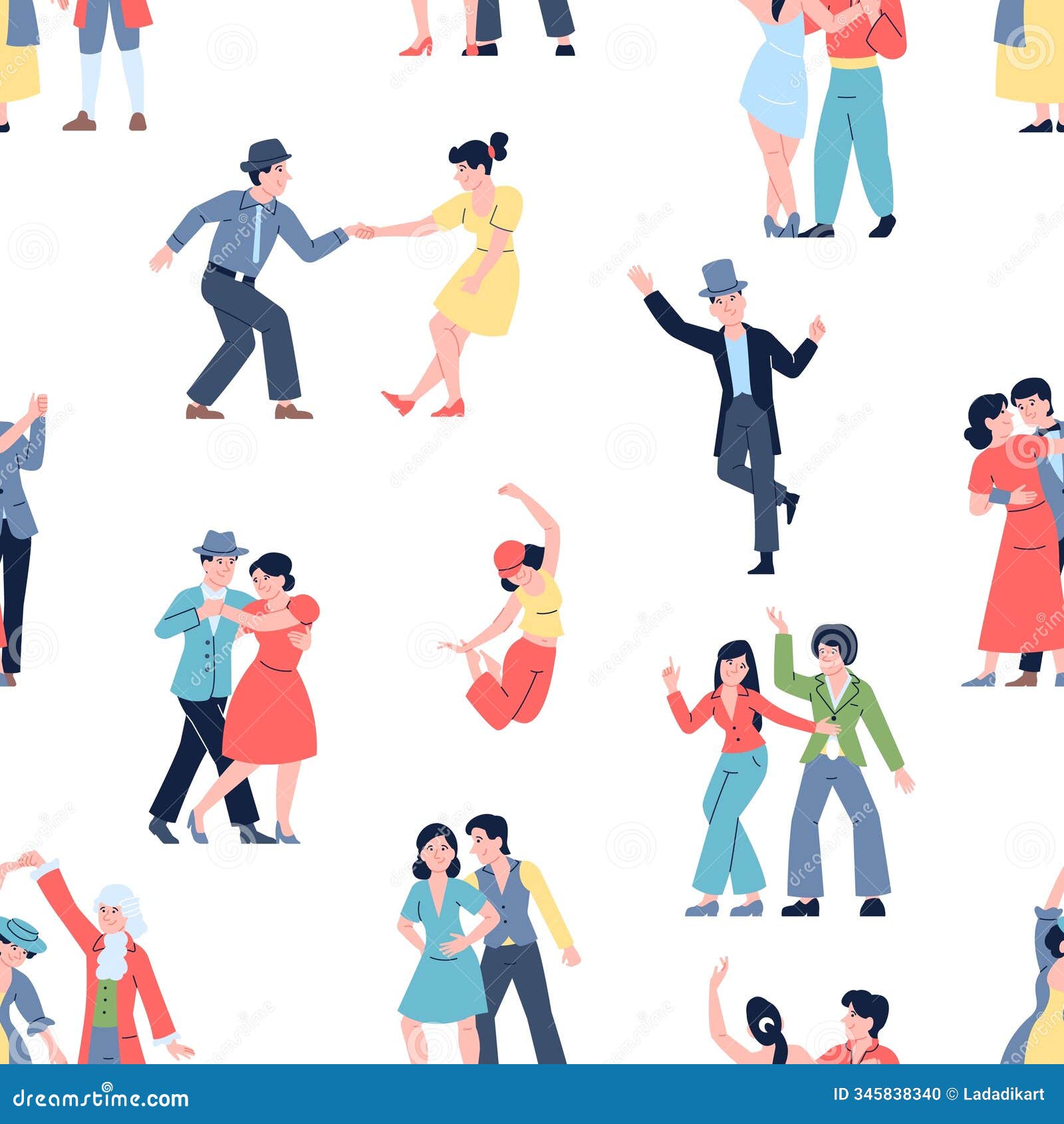 Dancers Characters Seamless Pattern. Flat Dance Couples And Single ...