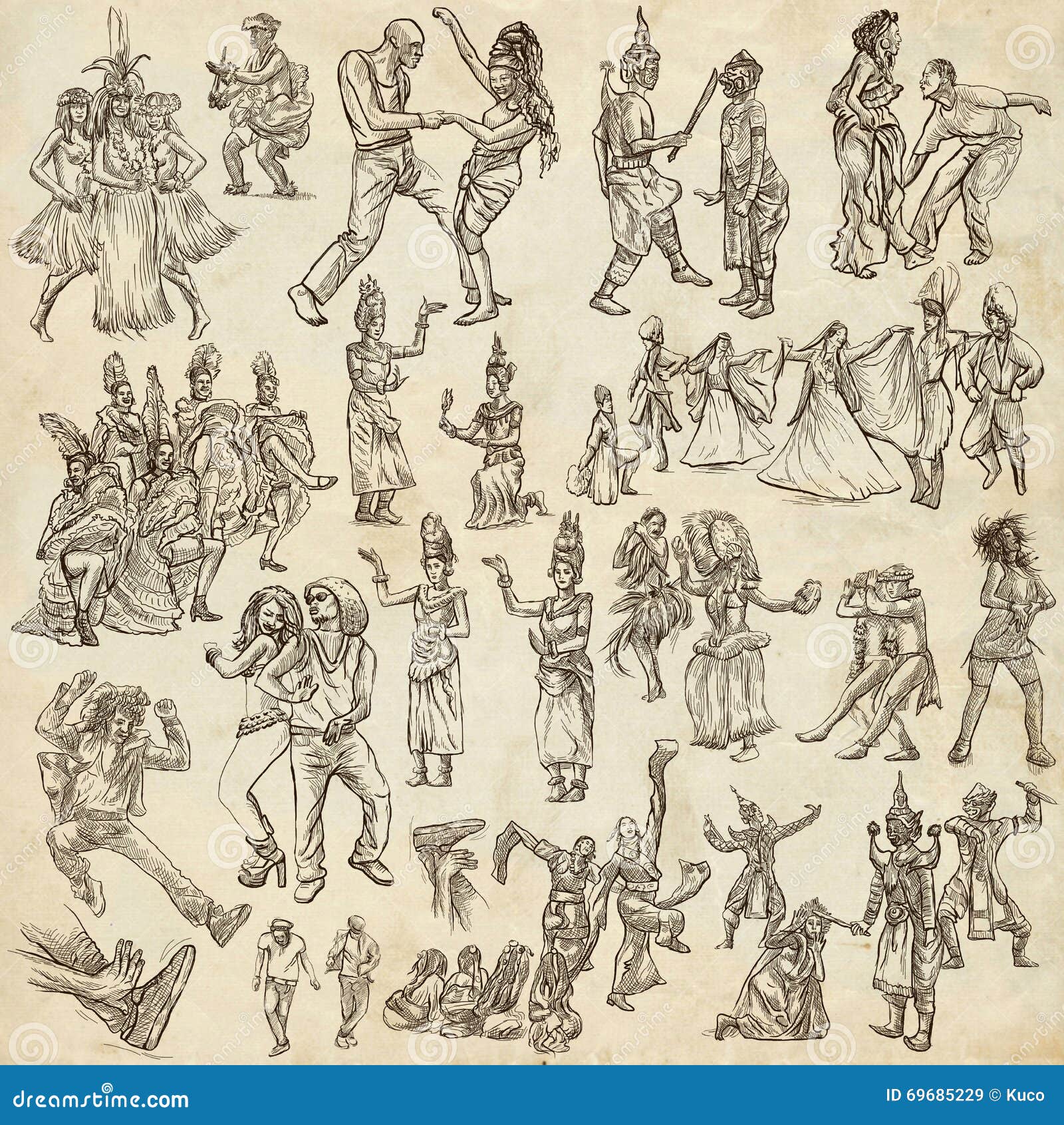 Dancers - Hand Drawn Collection, Freehand Sketching Stock Illustration ...