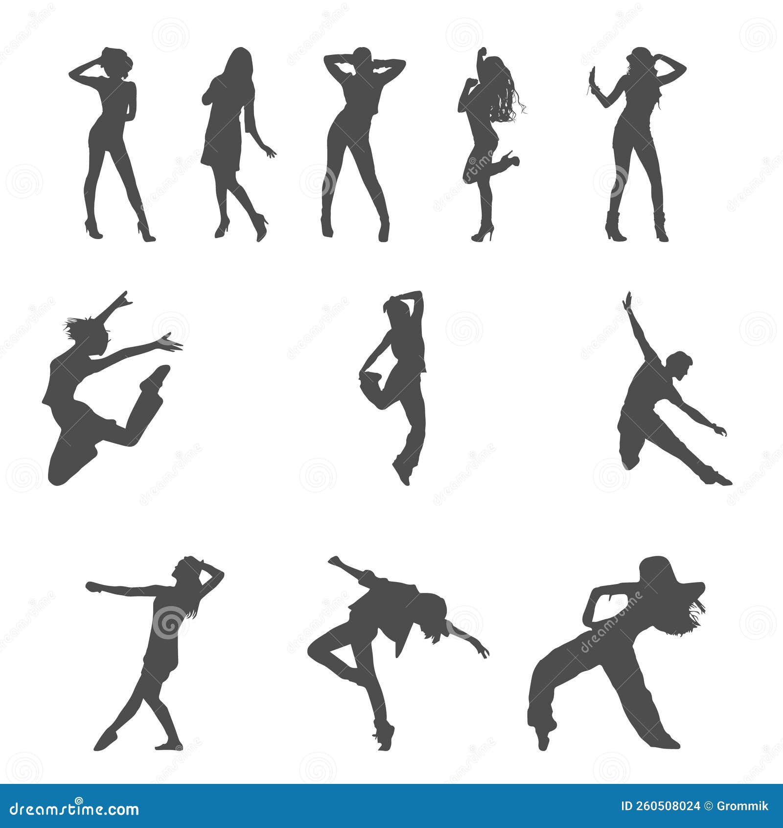 Dances. a Set of Silhouettes of Dancing Women Stock Vector ...