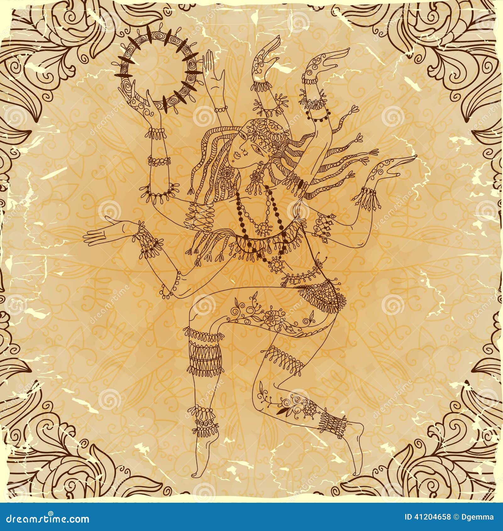 Dancing-armed Goddess. Freehand Drawing Stock Vector - Illustration of ...