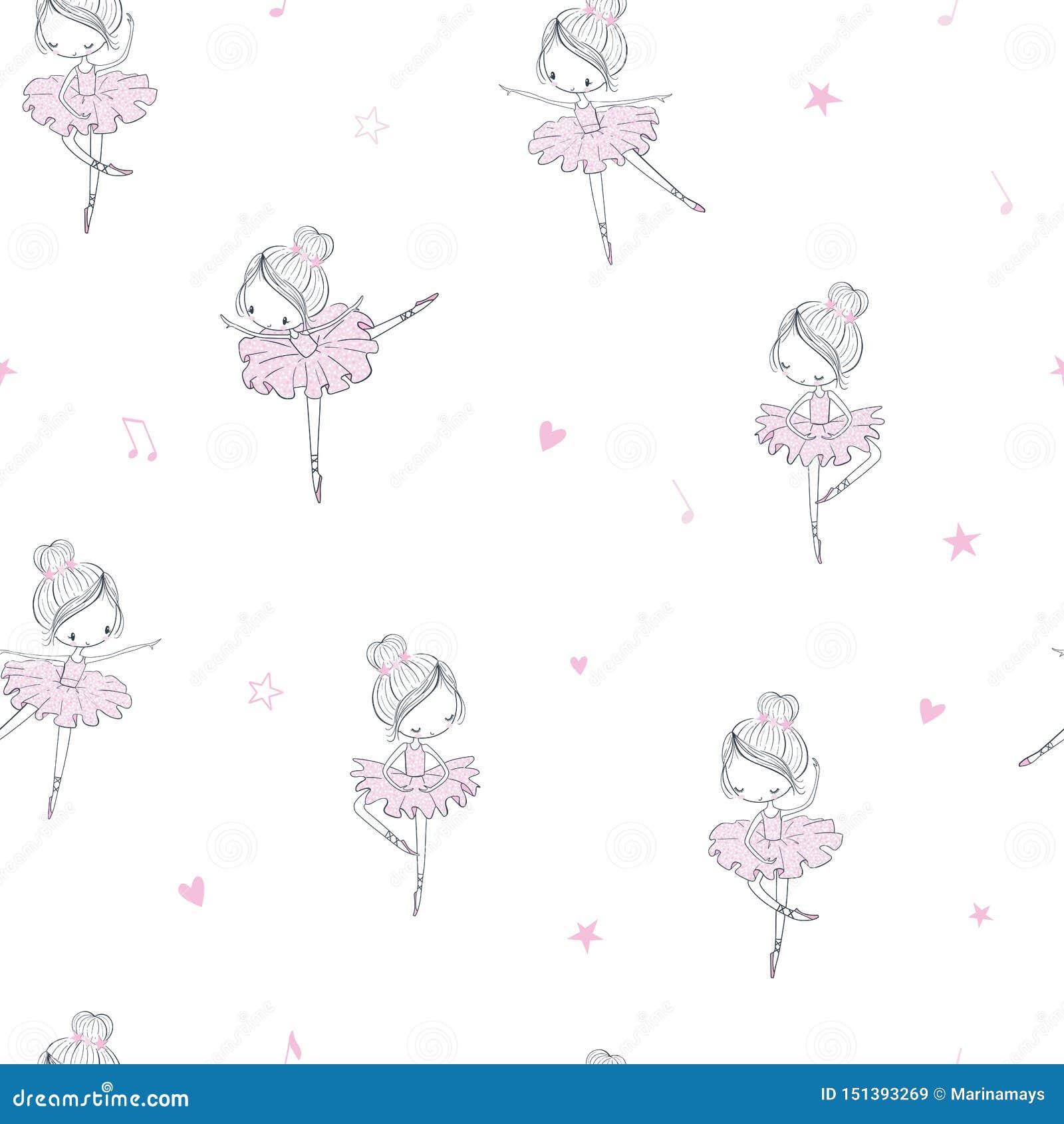 Dancing Ballerina Childish Seamless Pattern Stock Vector - Illustration ...