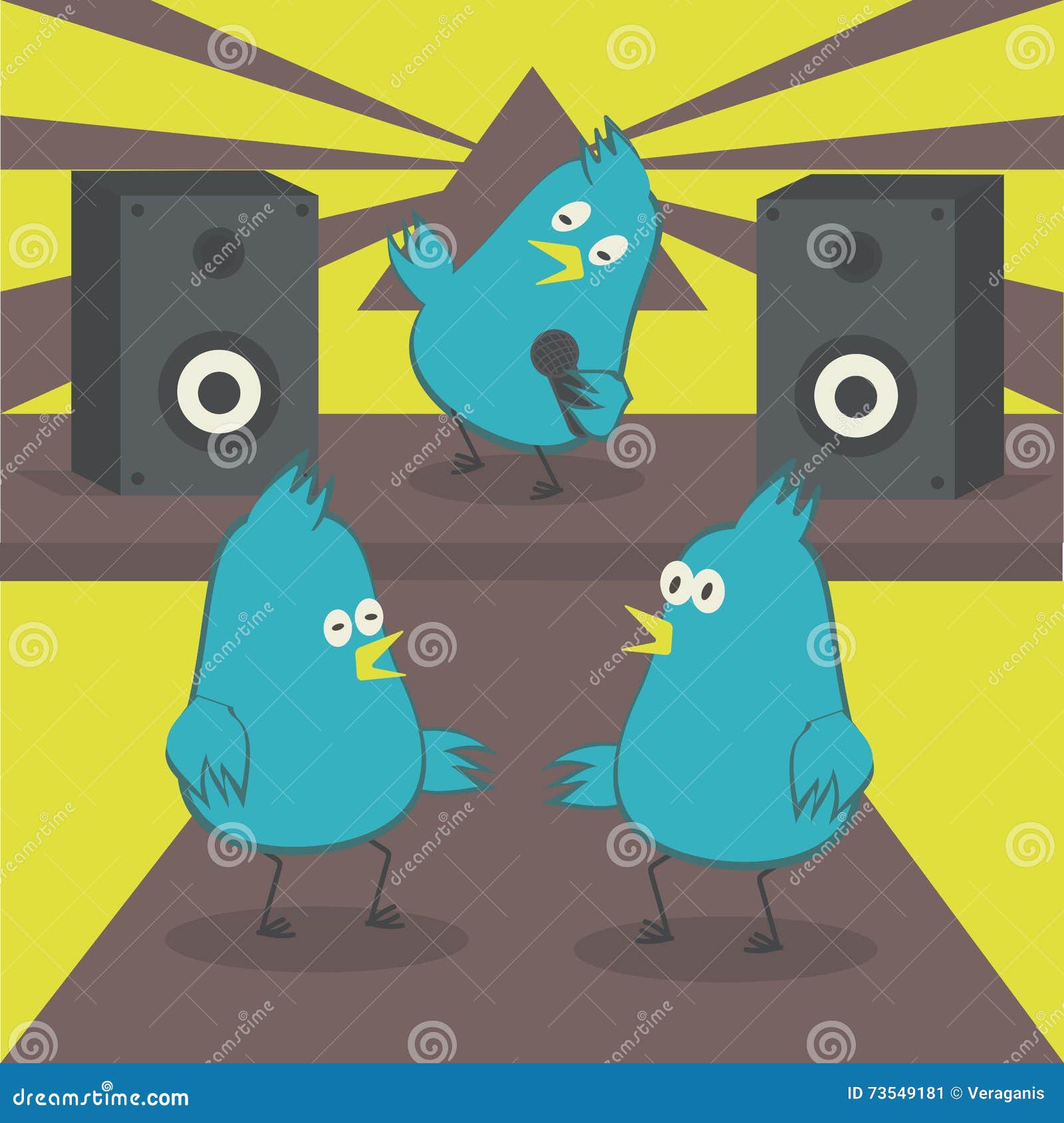 Dancing Birds. the Bird Sings into the Microphone. Disco with Karaoke ...