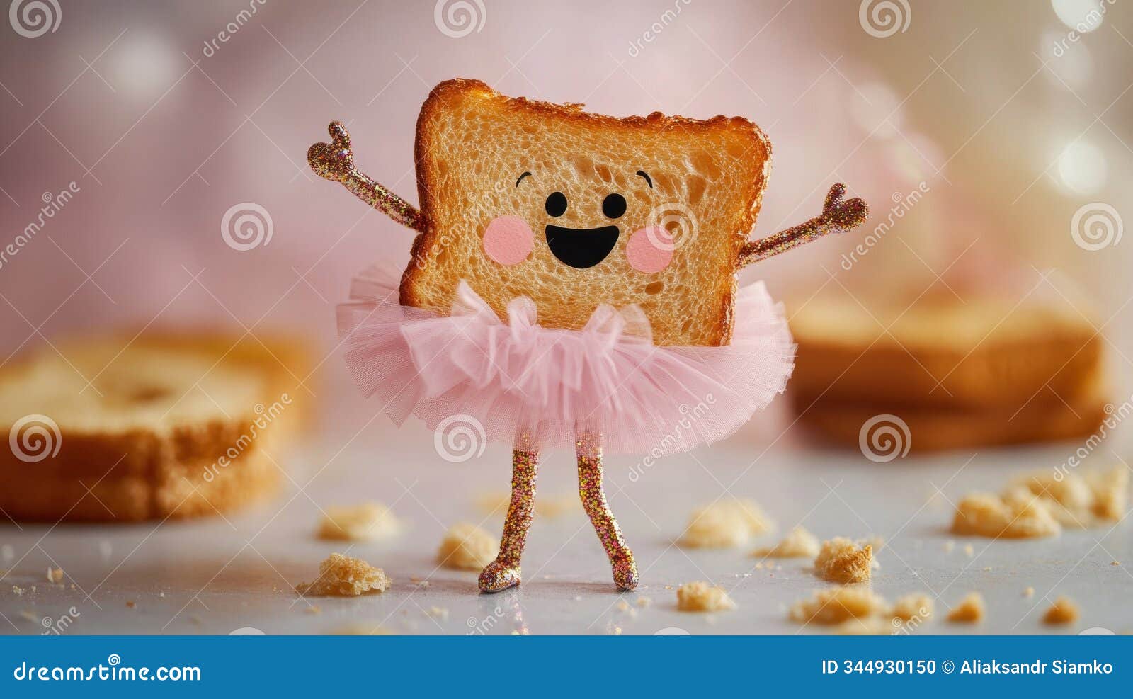 Dancing Cartoon Character on Toast with a Tutu Stock Illustration ...