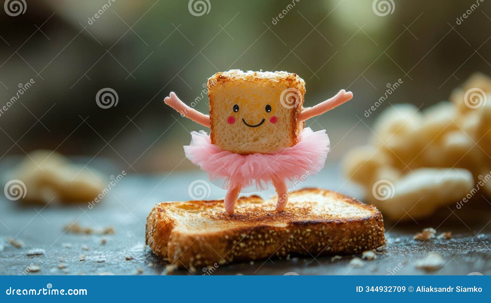 Dancing Cartoon Character on Toast with a Tutu Stock Illustration ...