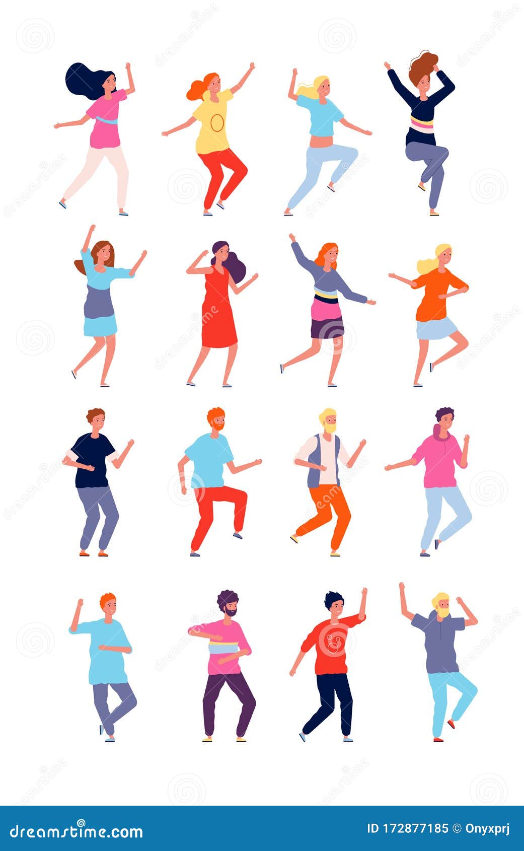 Dancing Characters. Young Persons in Action Poses at Funny Party Vector ...