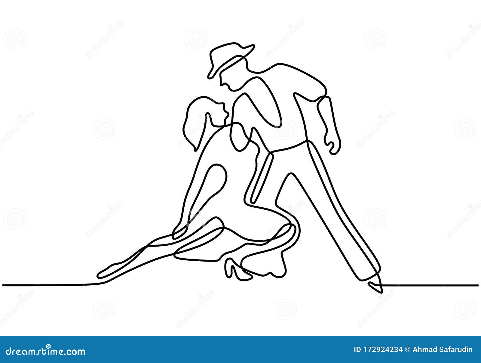 Dancing Couple One Line Drawing Vector Man And Woman In Love Doing