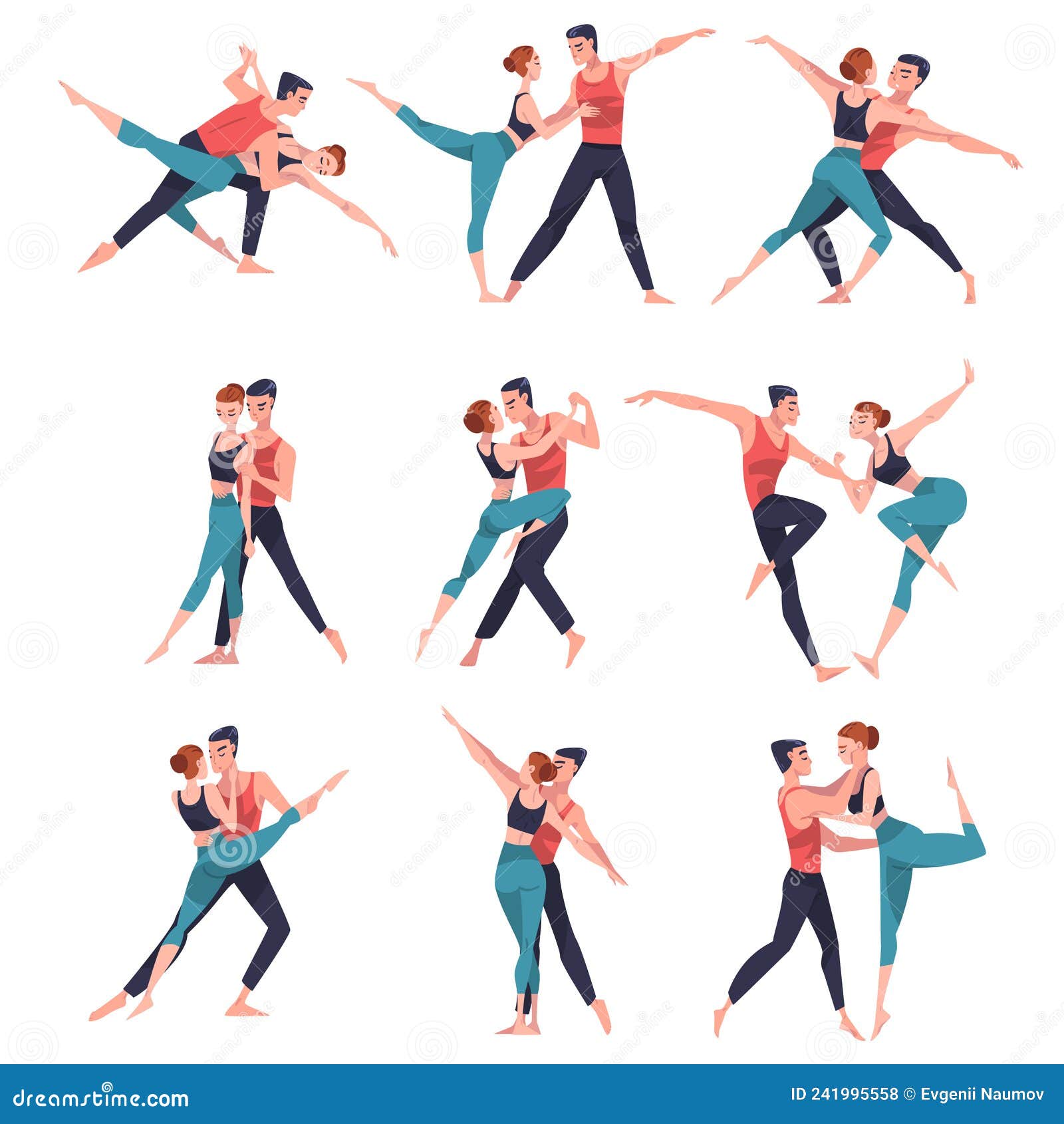 Dancing Couple Performing Dance at Choreography Class Vector Set Stock ...