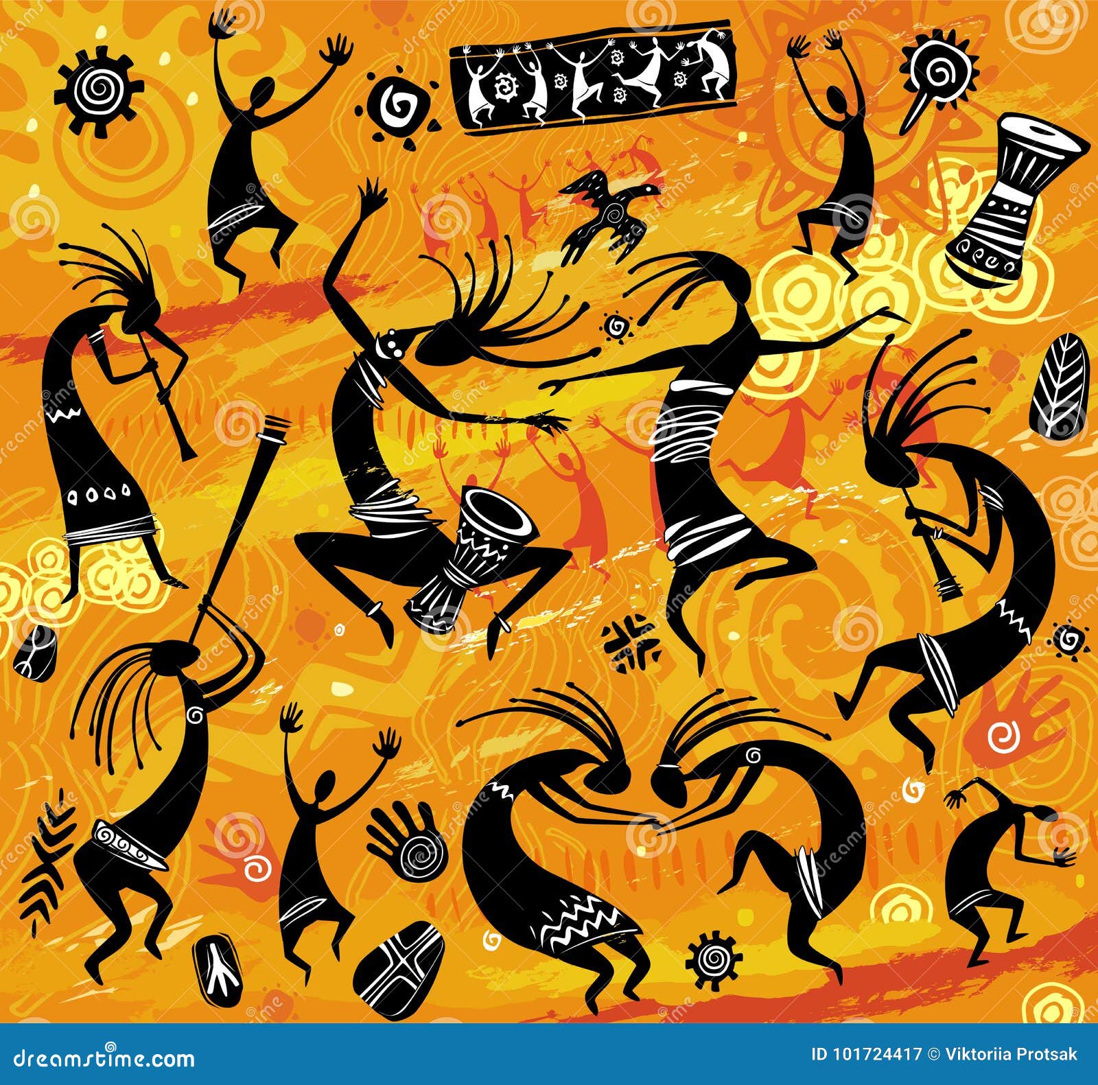 Dancing Figures in a Primitive Style Stock Vector - Illustration of ...