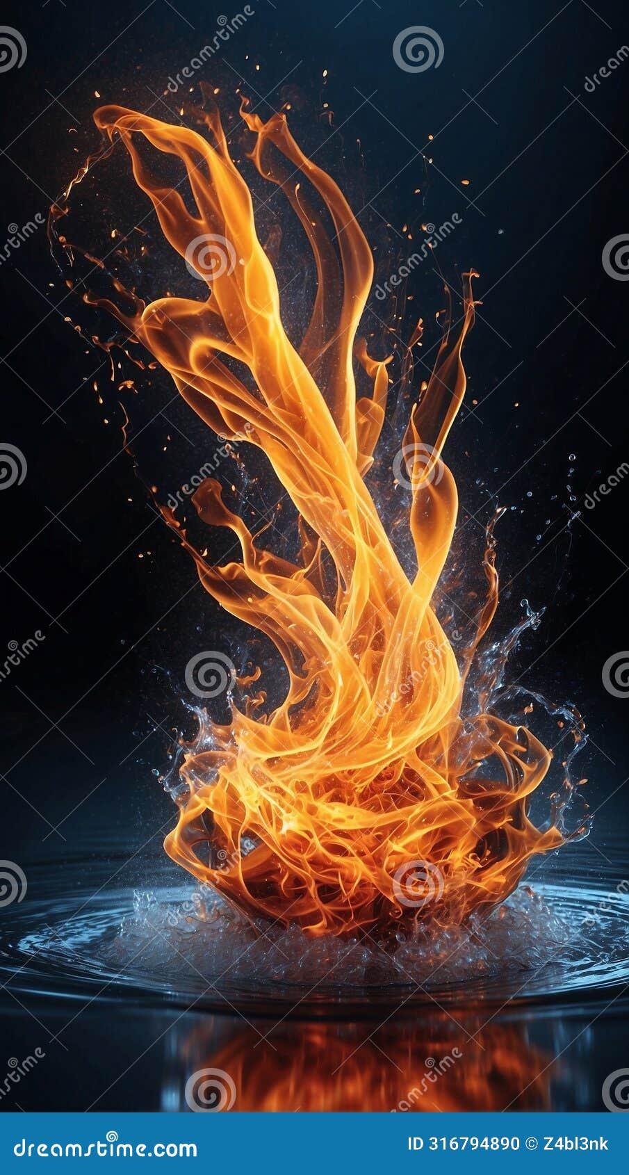 Dancing Fire Flame with Water Splash. Mobile Wallpaper Background Stock ...