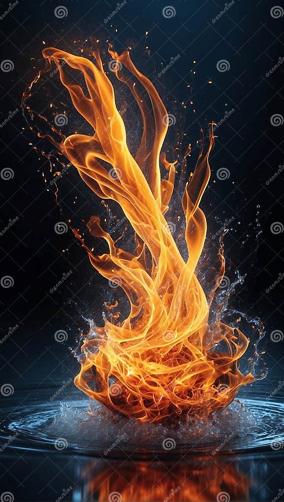 Dancing Fire Flame with Water Splash. Mobile Wallpaper Background Stock ...