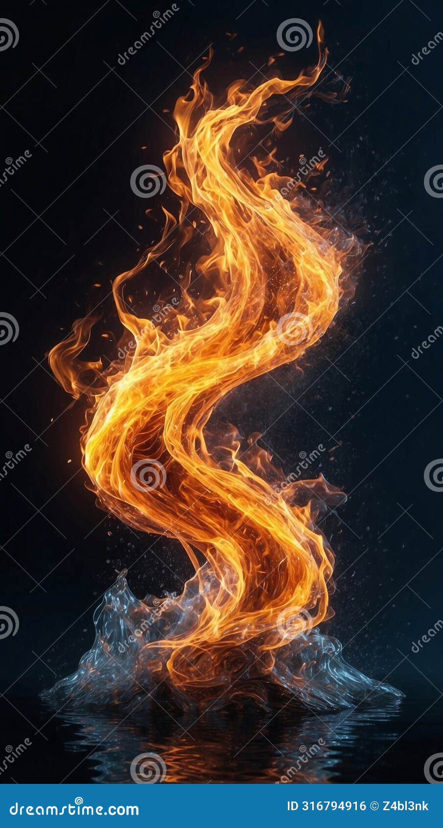 Dancing Fire Flame with Water Splash. Mobile Wallpaper Background Stock ...