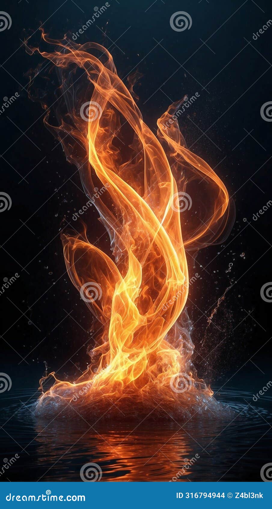 Dancing Fire Flame with Water Splash. Mobile Wallpaper Background Stock ...