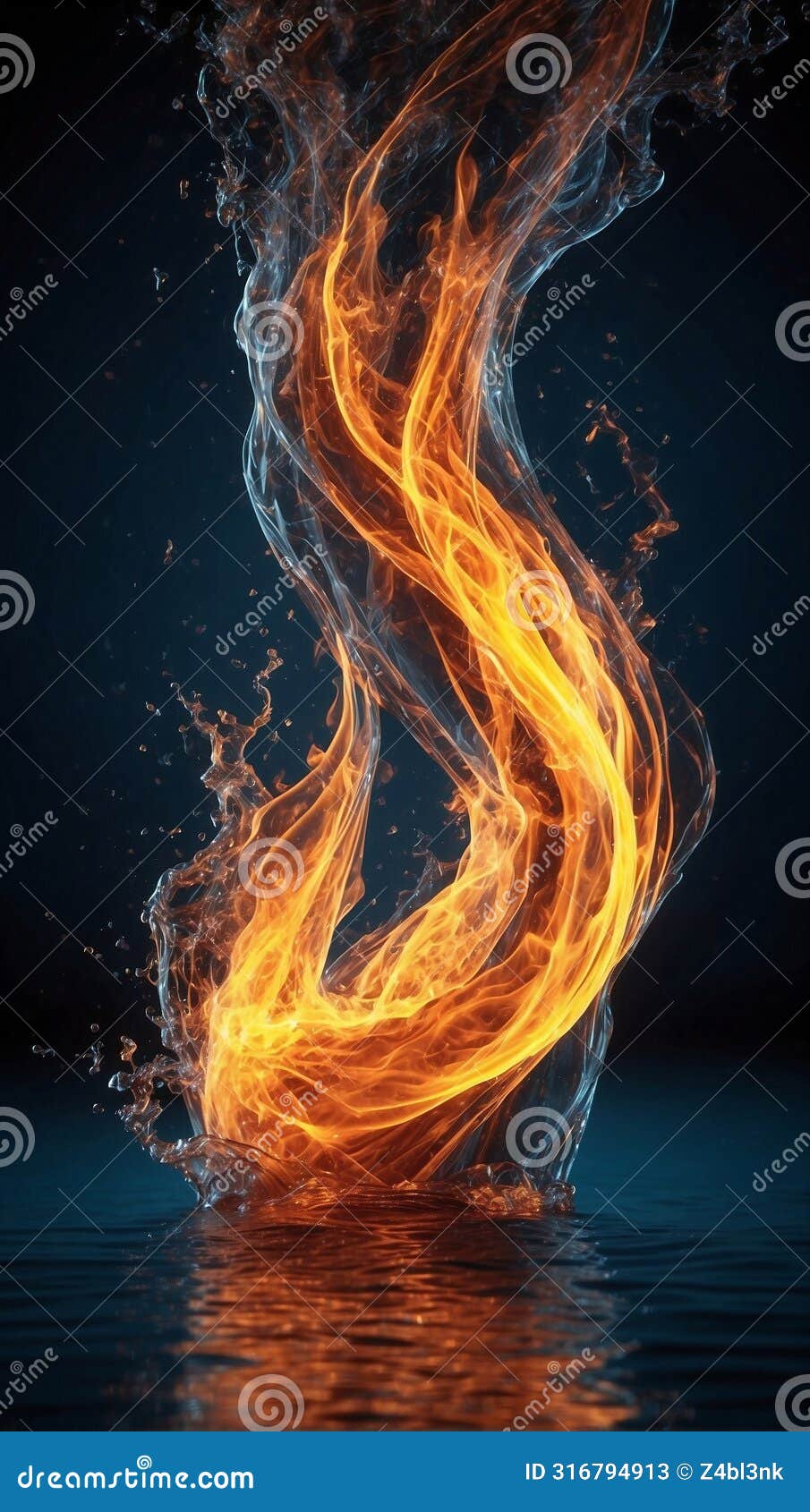 Dancing Fire Flame with Water Splash. Mobile Wallpaper Background Stock ...