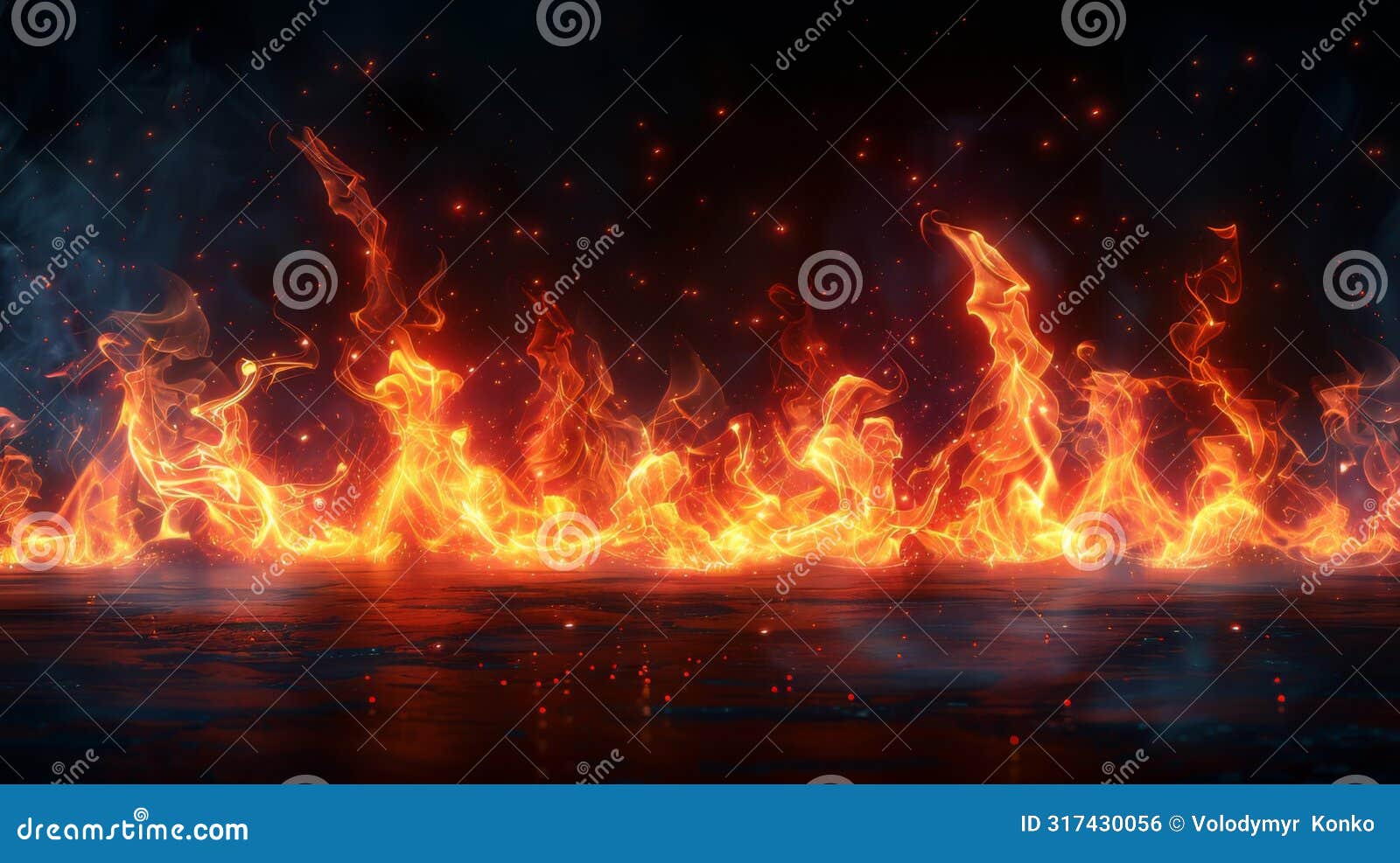 Dancing Flames on a Reflective Surface Stock Photo - Image of intense ...