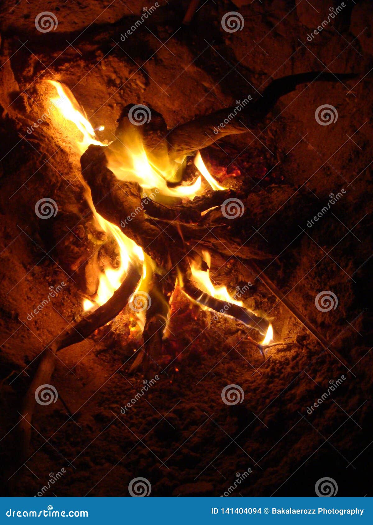 Dancing Flames from Small Fire Shooting by Night Amazing View Stock ...