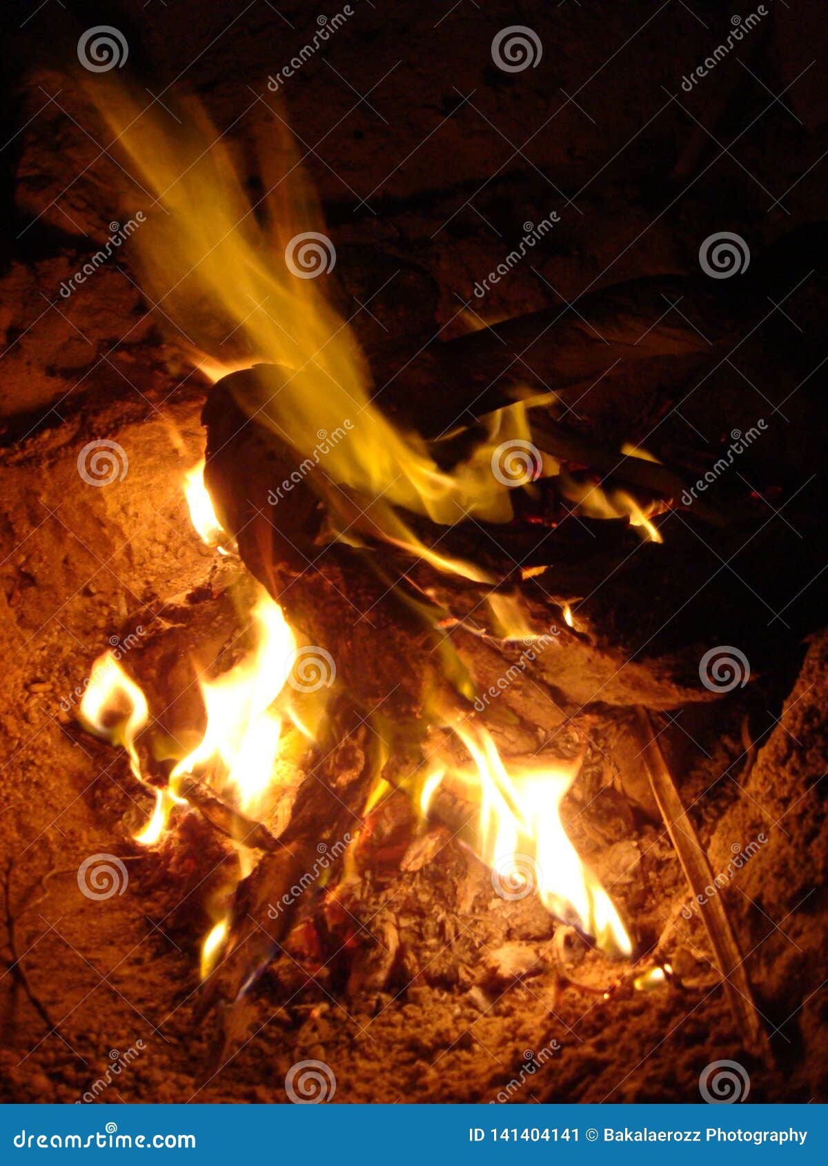 Dancing Flames from Small Fire Shooting by Night Amazing View Stock ...