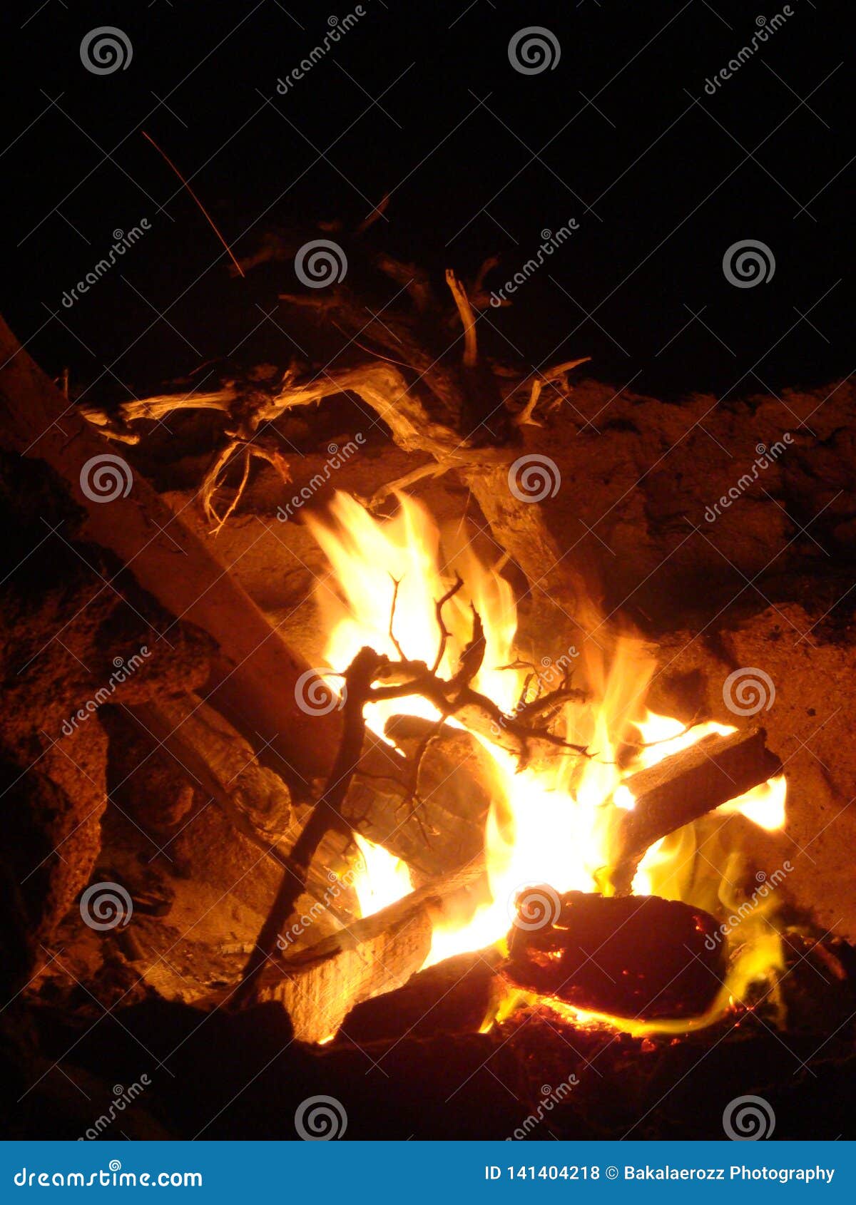 Dancing Flames from Small Fire Shooting by Night Amazing View Stock ...
