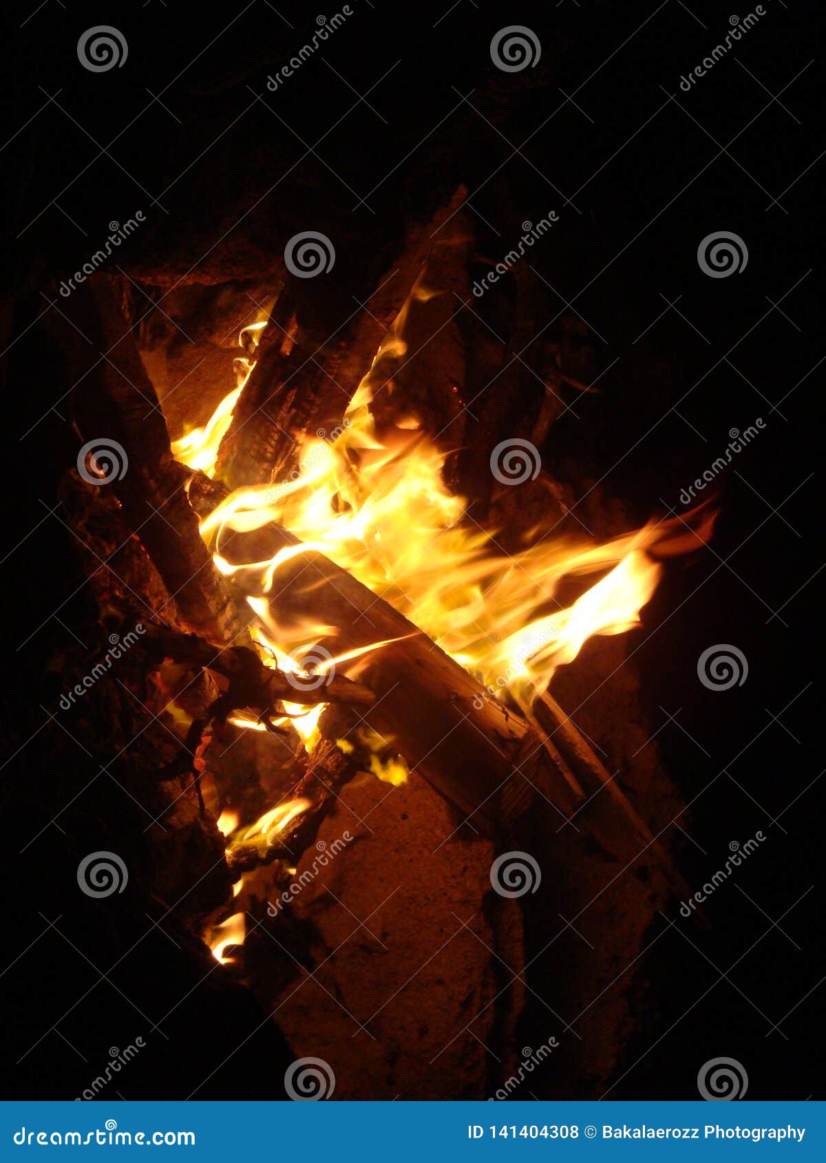 Dancing Flames from Small Fire Shooting by Night Amazing View Stock ...