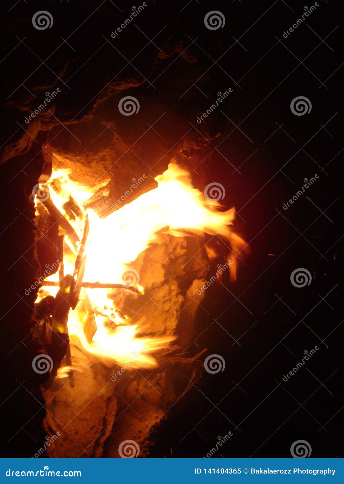 Dancing Flames from Small Fire Shooting by Night Amazing View Stock ...