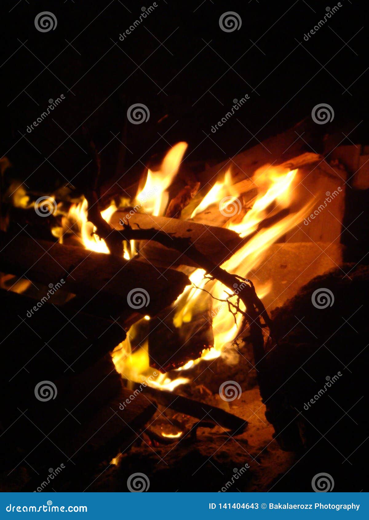 Dancing Flames from Small Fire Shooting by Night Amazing View Stock ...