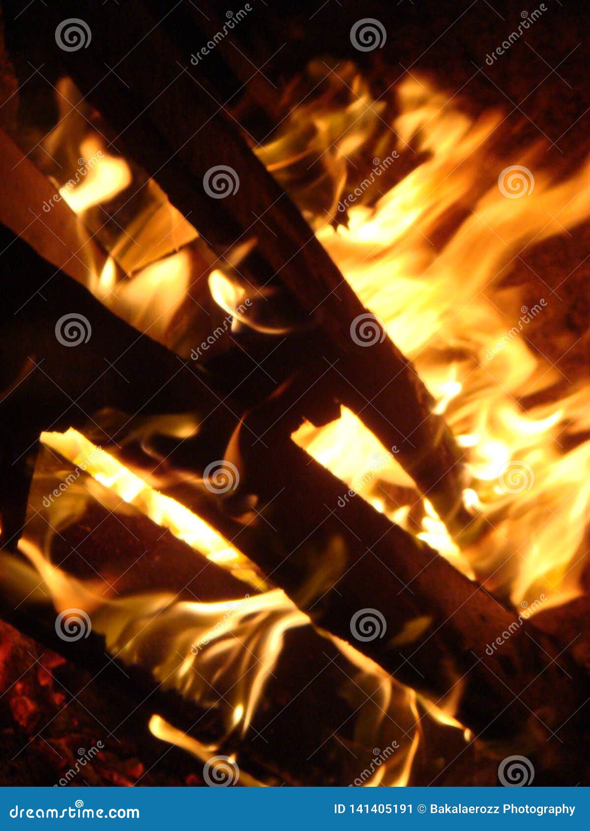 Dancing Flames from Small Fire Shooting by Night Amazing View Stock ...