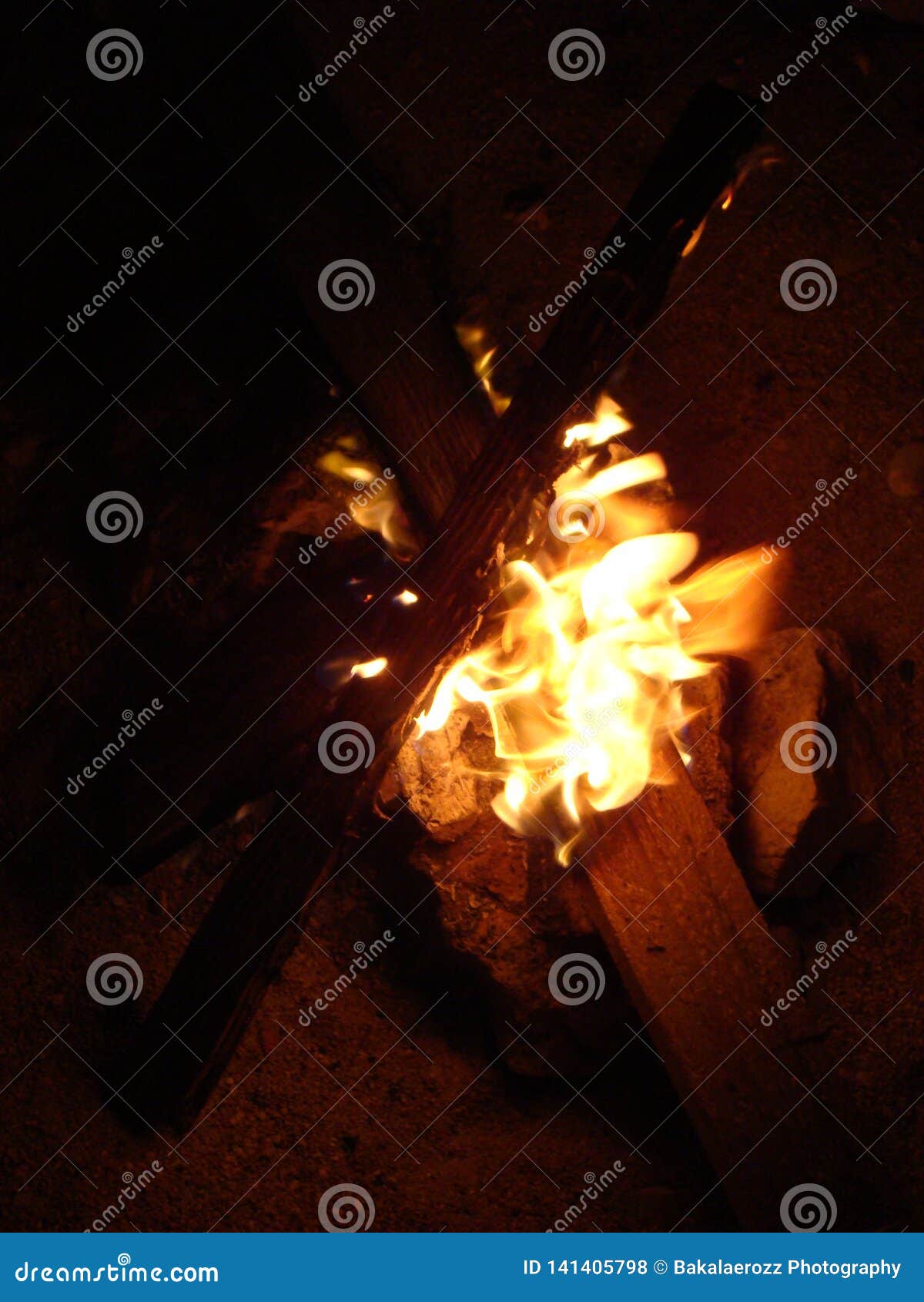 Dancing Flames from Small Fire Shooting by Night Amazing View Stock ...