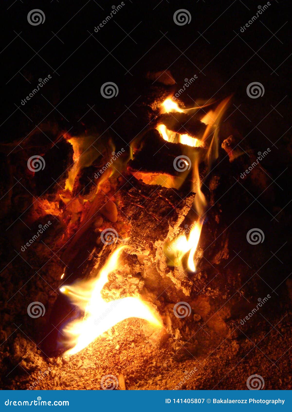 Dancing Flames from Small Fire Shooting by Night Amazing View Stock ...
