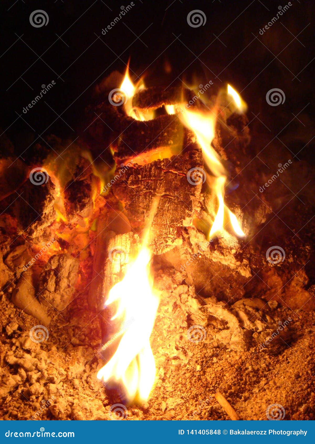 Dancing Flames from Small Fire Shooting by Night Amazing View Stock ...