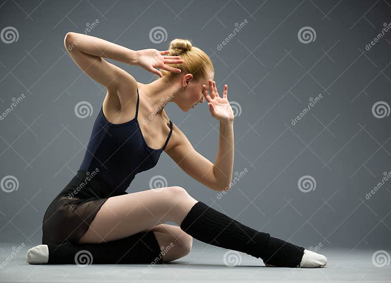 Dancing On The Floor Ballerina With Hands In Front Of Face Stock Image