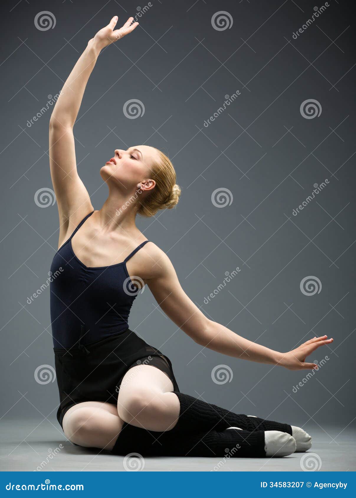 Dancing On The Floor Ballet Dancer With Her Hand Up Royalty Free Stock