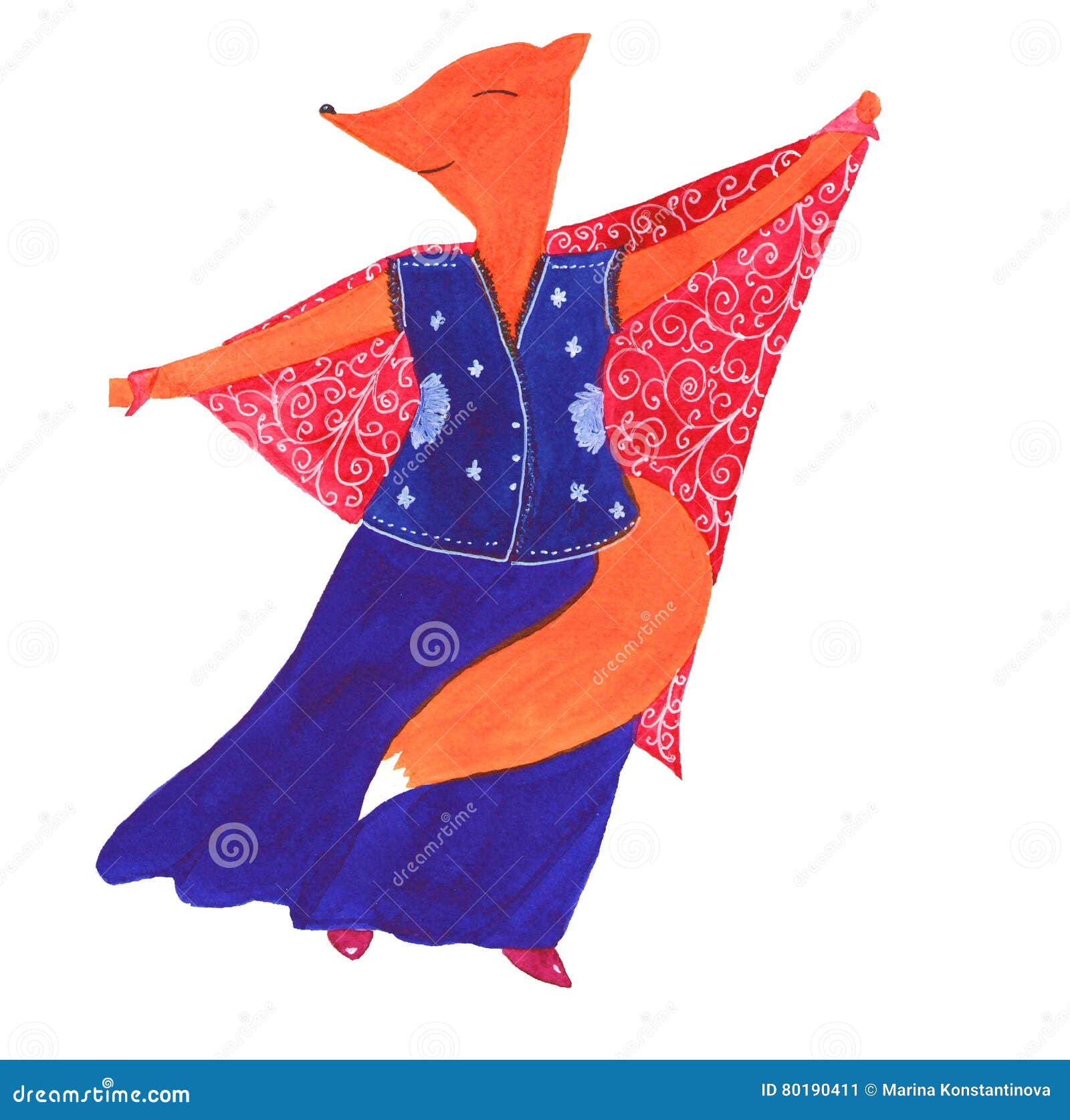 Dancing fox stock illustration. Illustration of watercolor - 80190411