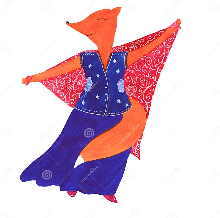 Dancing fox stock illustration. Illustration of watercolor - 80190411