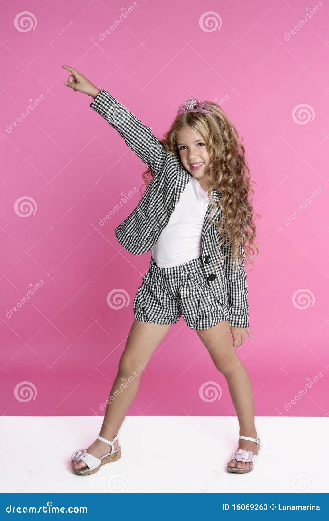 Dancing Full Length Little Girl on Pink Stock Image - Image of curly ...