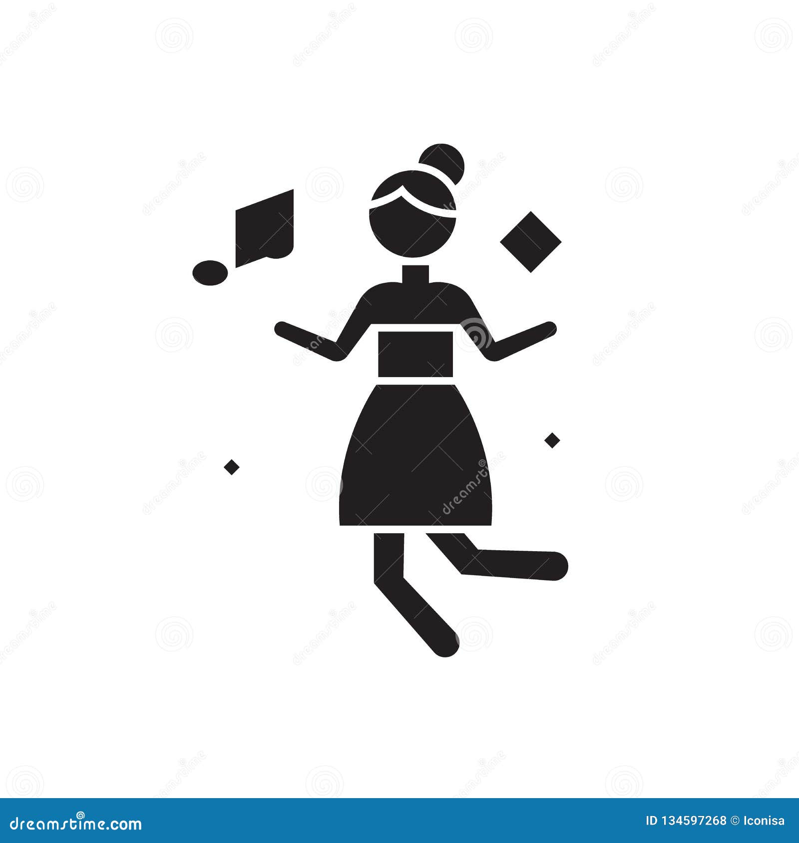 Dancing Girl Black Vector Concept Icon Dancing Girl Flat Illustration